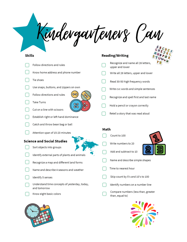 Kindergarten Standards Checklist - Home Learning Kit