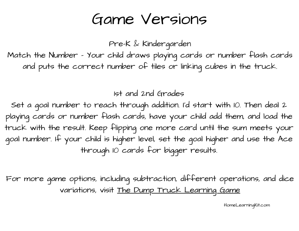 Dump Truck Math - Home Learning Kit